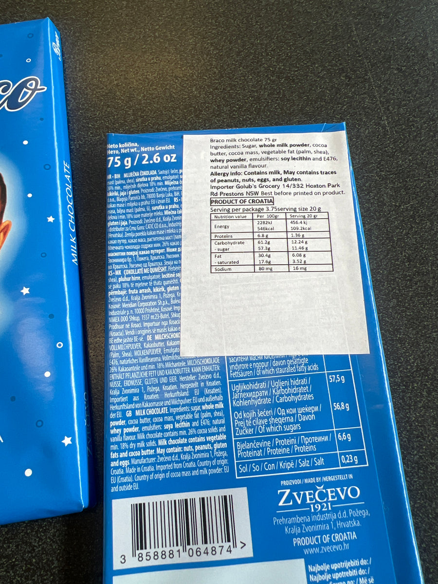 Braco milk chocolate 75gr – hannacoffee